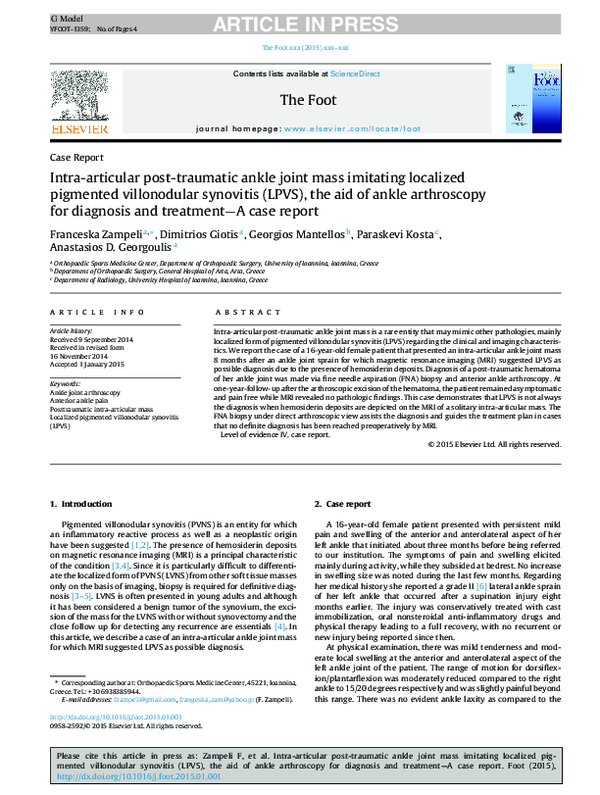 (PDF) Intra-articular post-traumatic ankle joint mass imitating ...