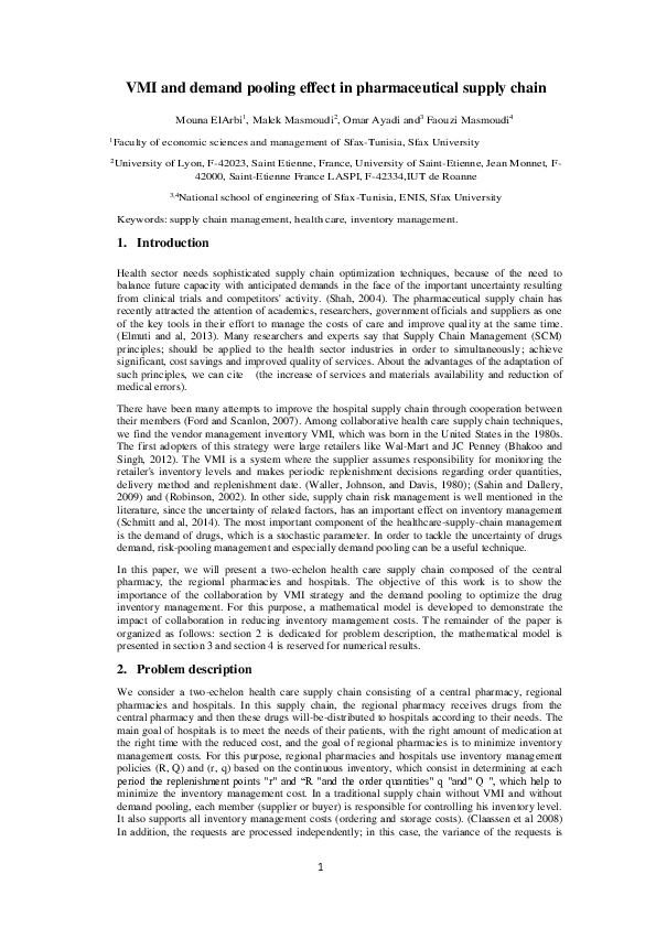 (PDF) VMI and demand pooling effect in pharmaceutical supply chain