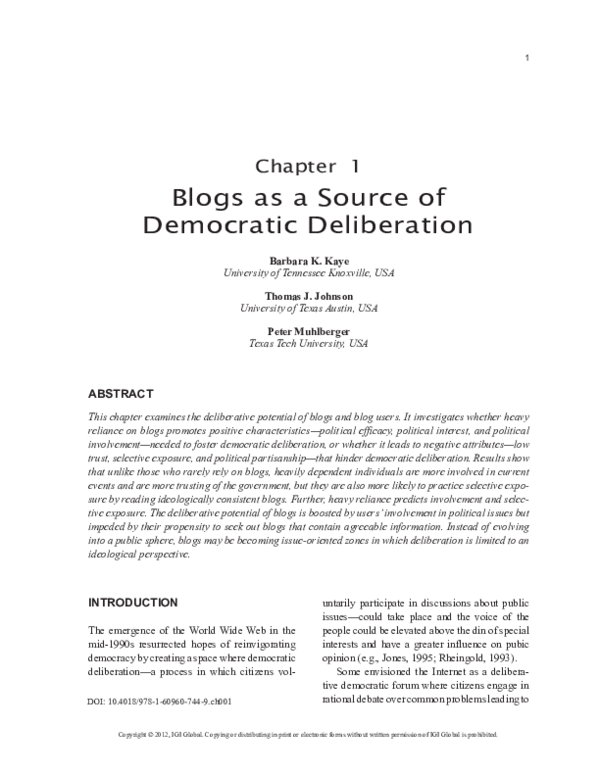 (PDF) Blogs as a Source of Democratic Deliberation