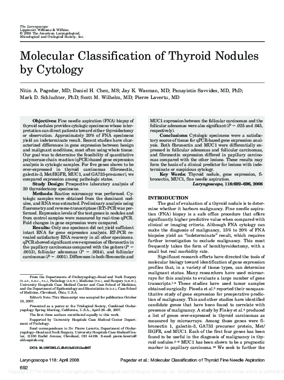 (PDF) Molecular Classification of Thyroid Nodules by Cytology
