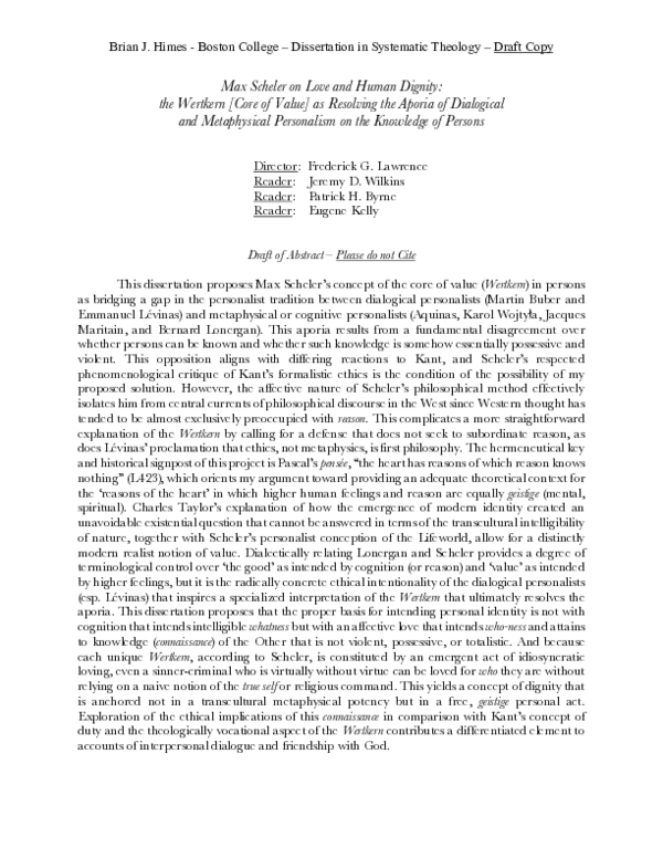 (PDF) Dissertation Abstract: "Max Scheler on Love and Human Dignity ...