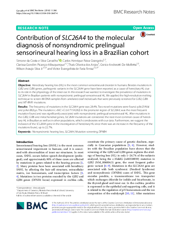 (PDF) Contribution of SLC26A4 to the molecular diagnosis of ...