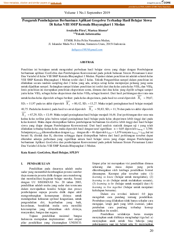 (PDF) Pengaruh Pembelajaran Berbantuan Aplikasi Geogebra Terhadap Hasil Belajar Siswa DI Kelas ...