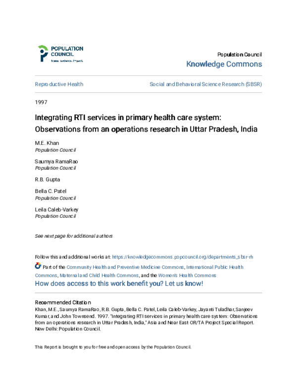 (PDF) Integrating RTI services in primary health care system ...
