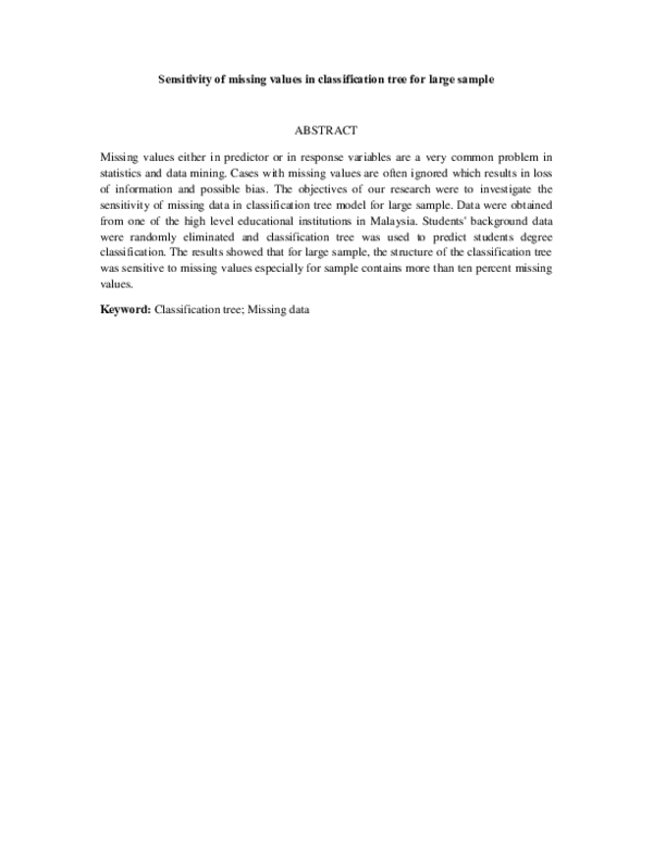 Pdf Sensitivity Of Missing Values In Classification Tree For Large Sample
