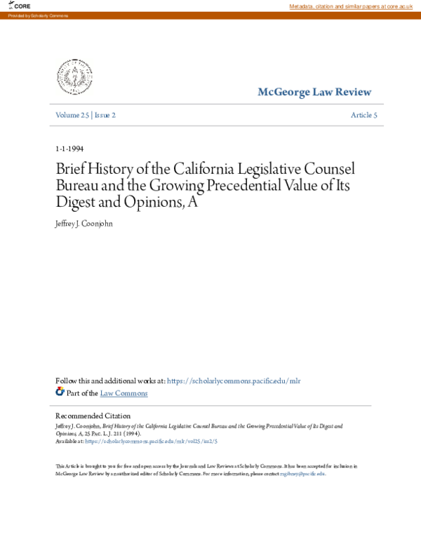(PDF) Brief History of the California Legislative Counsel Bureau and ...