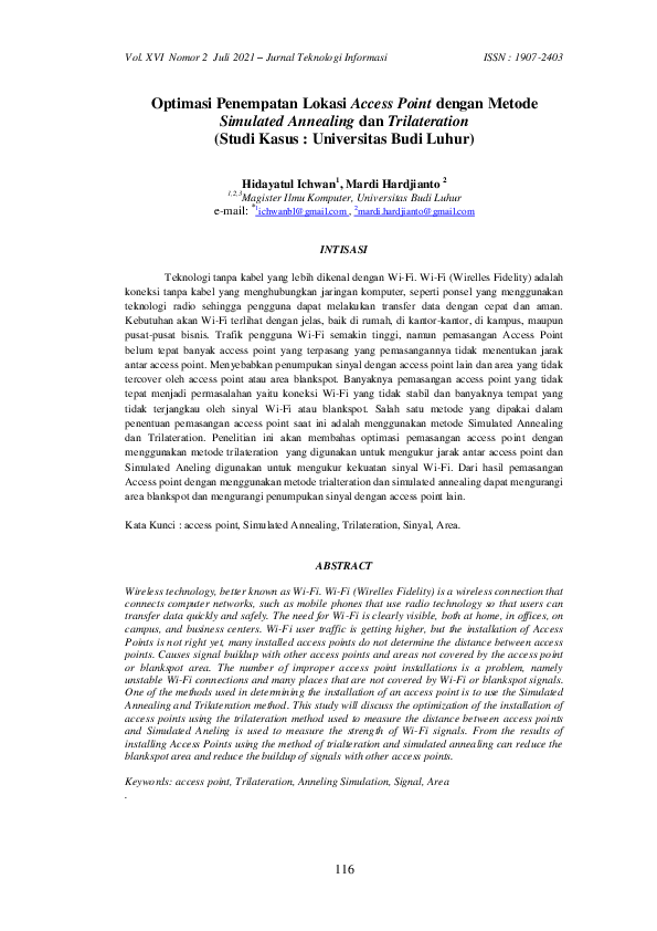 (PDF) Optimasi Penempatan Lokasi Access Point dengan Metode Simulated Annealing dan ...