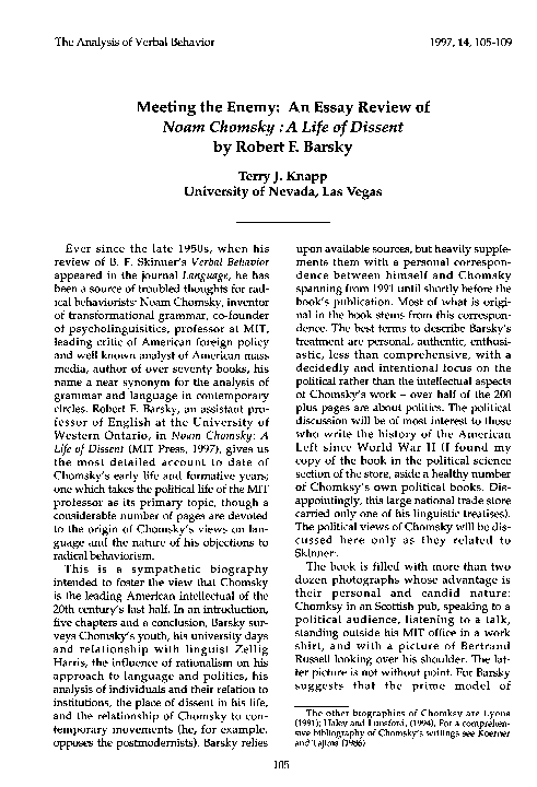 (PDF) Meeting the Enemy: An Essay Review of Noam Chomsky : A Life of ...