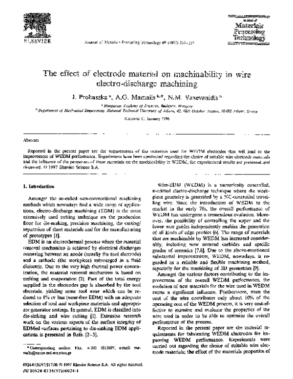 (PDF) The effect of electrode material on machinability in wire electro-discharge machining ...