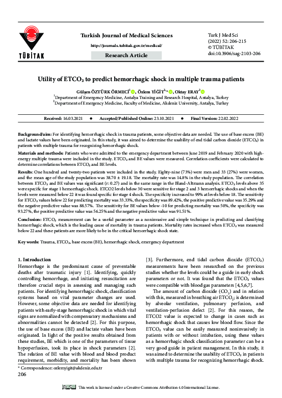 (PDF) Utility of End Tidal Carbon Dioxide to predict hemorrhagic shock ...