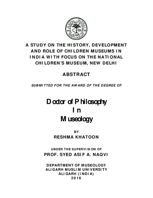 (PDF) A Study on the History Development and Role of Children Museums ...