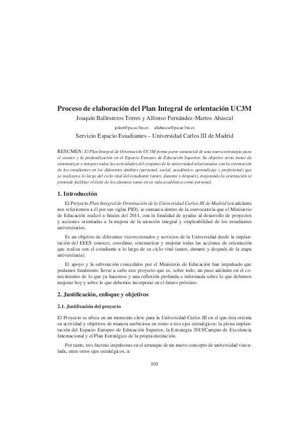 Proceso de elaboración del plan integral de orientación UC3M