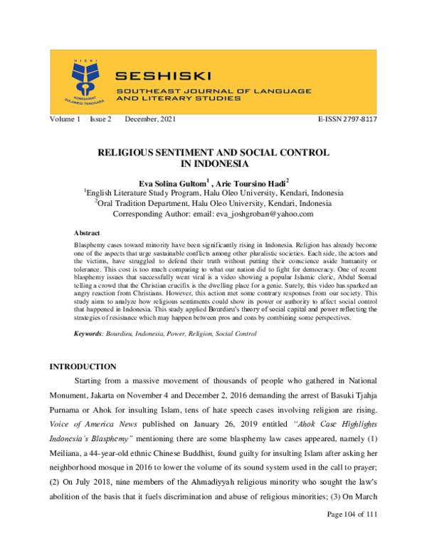 (PDF) Religious Sentiment and Social Control in Indonesia