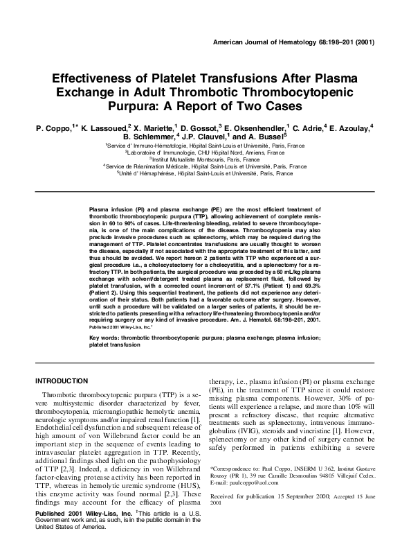 (PDF) Effectiveness of platelet transfusions after plasma exchange in ...