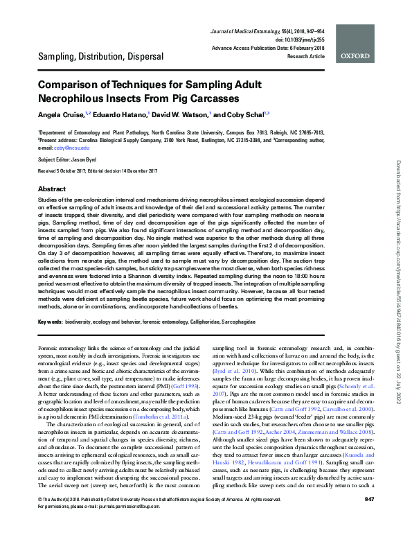 (PDF) Comparison of Techniques for Sampling Adult Necrophilous Insects ...
