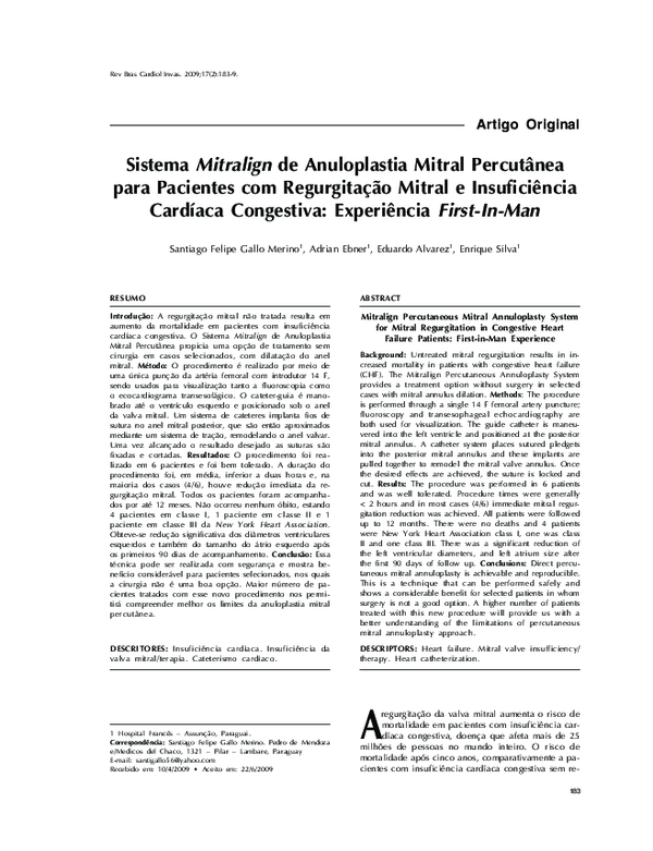 (PDF) Sistema mitralign de anuloplastia mitral percutânea para ...