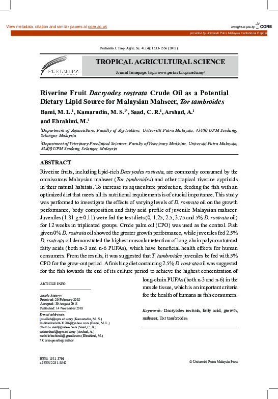 (PDF) Riverine Fruit Dacryodes Rostrata Crude Oil as a Potential ...