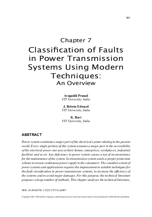 (PDF) Classification of Faults in Power Transmission Systems Using Modern Techniques