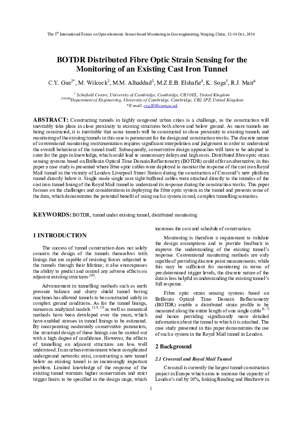 (PDF) BOTDR Distributed Fibre Optic Strain Sensing for the Monitoring of an Existing Cast Iron ...