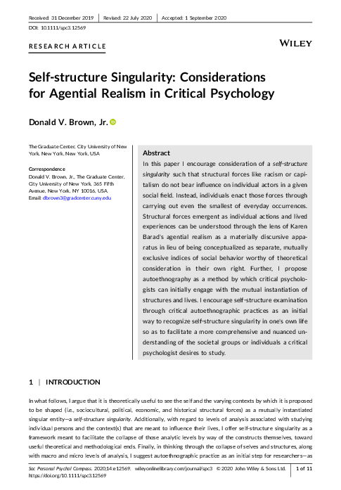 (PDF) Self-structure Singularity: Considerations for Agential Realism ...