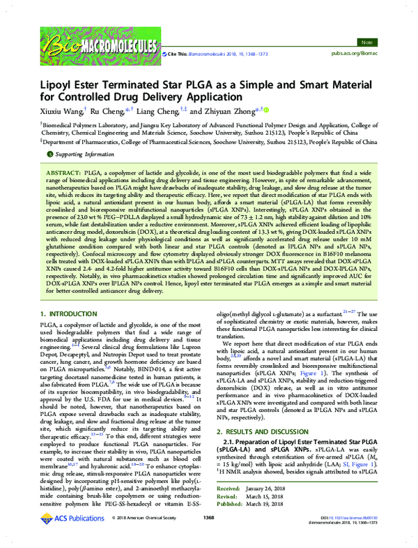 (PDF) Lipoyl Ester Terminated Star PLGA as a Simple and Smart Material ...