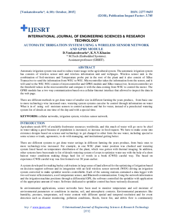 Pdf Automatic Irrigation System Using Wireless Sensor Network