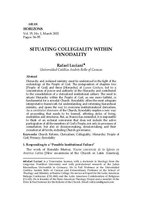 (PDF) Situating Collegiality within Synodality