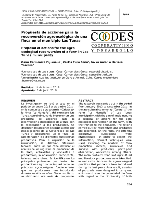 (PDF) Propuesta de acciones para la reconversión agroecológica de una ...