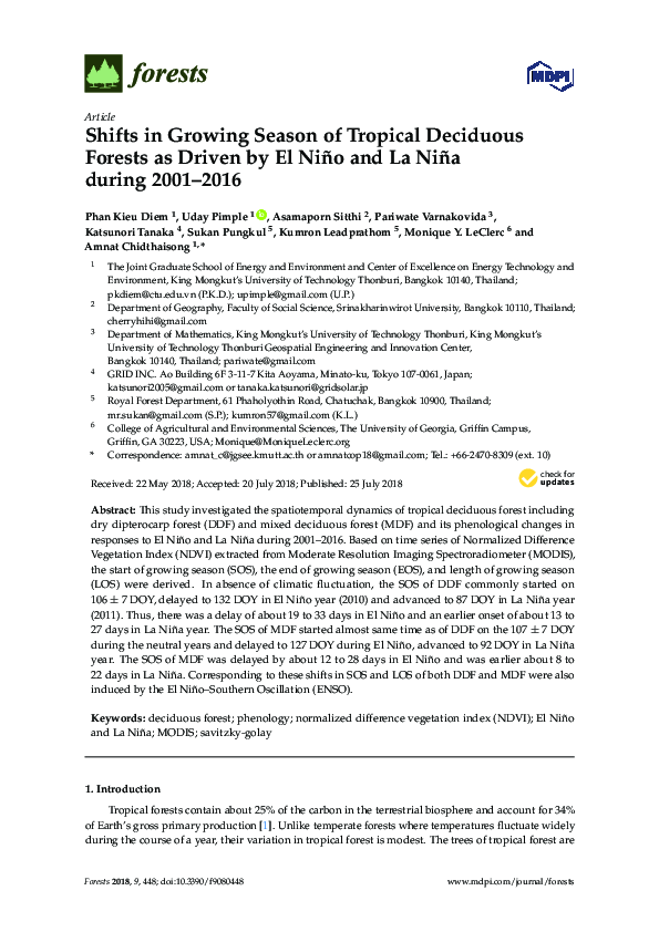 (PDF) Shifts in Growing Season of Tropical Deciduous Forests as Driven ...