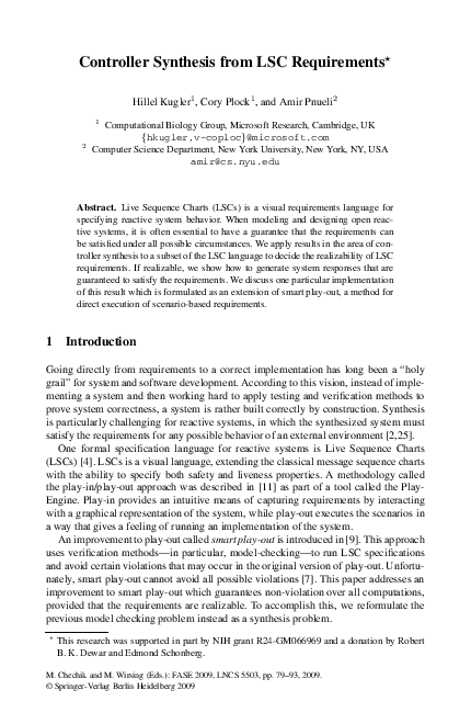 (PDF) Controller Synthesis from LSC Requirements