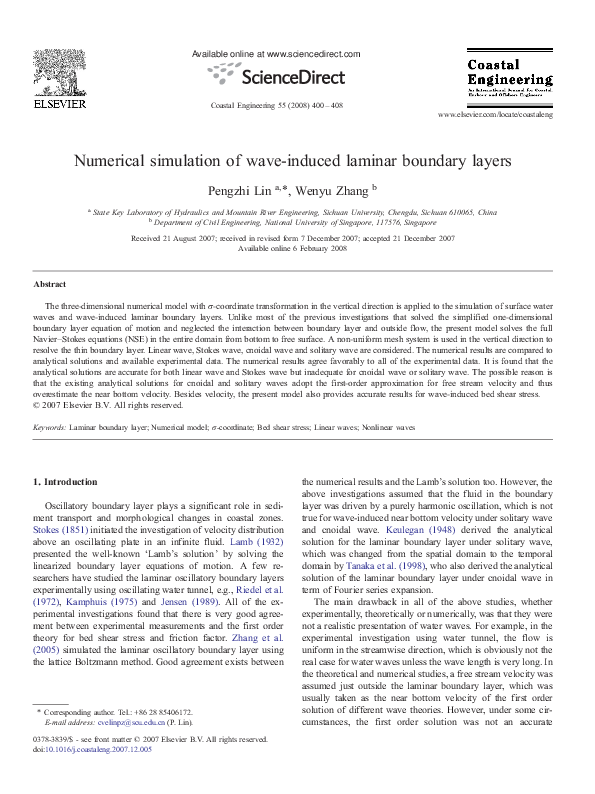 (PDF) Numerical simulation of wave-induced laminar boundary layers