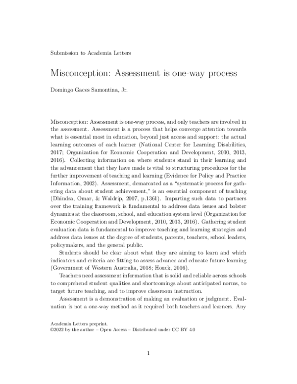 (PDF) Misconception: Assessment is One-Way Process