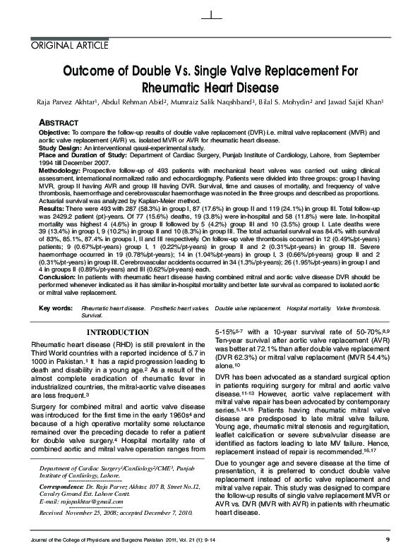 (PDF) Outcome of double vs. single valve replacement for rheumatic ...