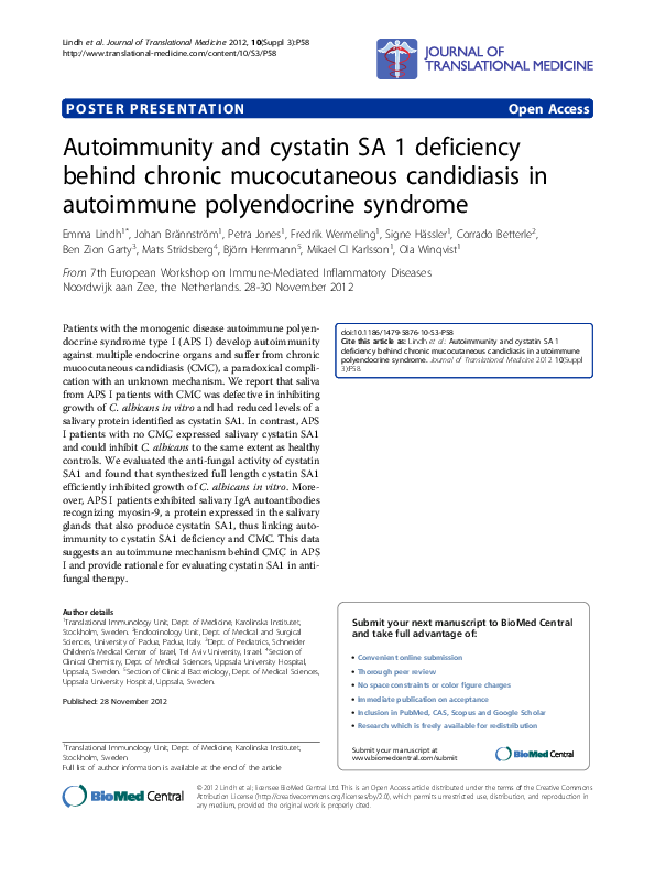(PDF) Autoimmunity and cystatin SA1 deficiency behind chronic ...