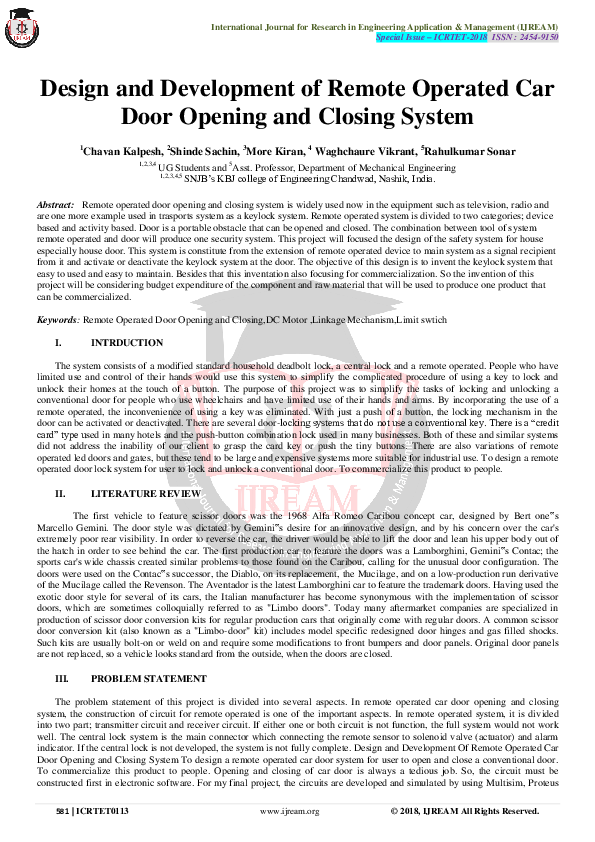 (PDF) Design and Development of Remote Operated Car Door Opening and ...