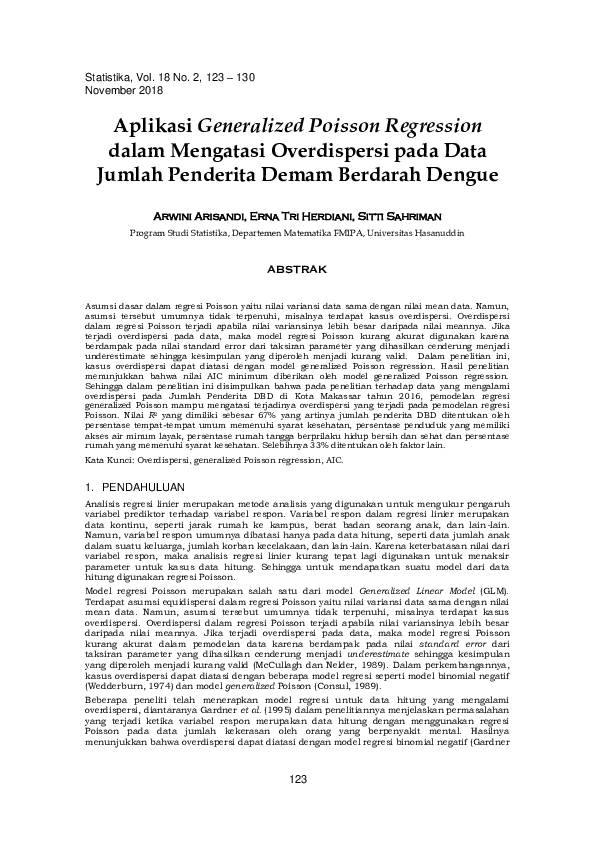 (PDF) Aplikasi Generalized Poisson Regression dalam Mengatasi ...