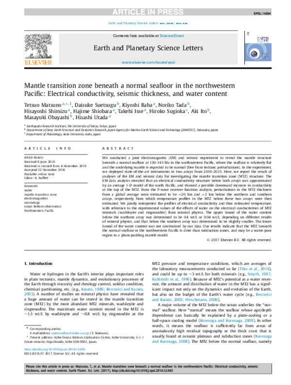 (PDF) Mantle transition zone beneath a normal seafloor in the ...