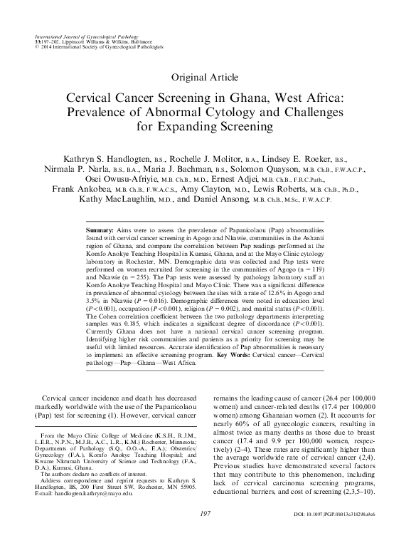 (PDF) Cervical Cancer Screening in Ghana, West Africa