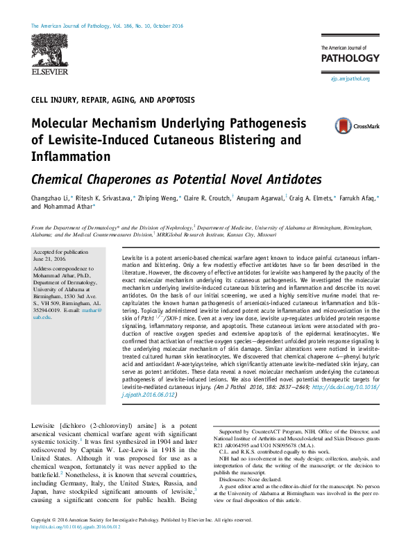 (PDF) Molecular Mechanism Underlying Pathogenesis of Lewisite-Induced ...