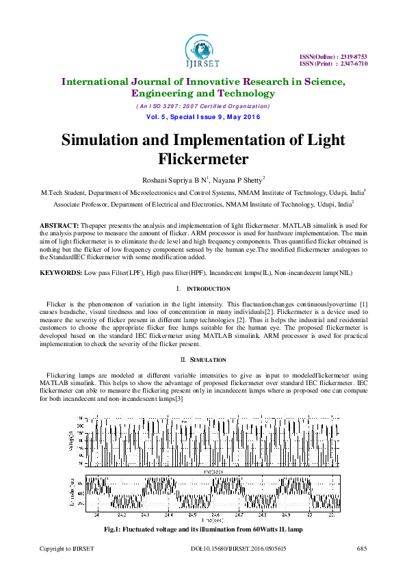 (PDF) Simulation and Implementation of Light Flickermeter