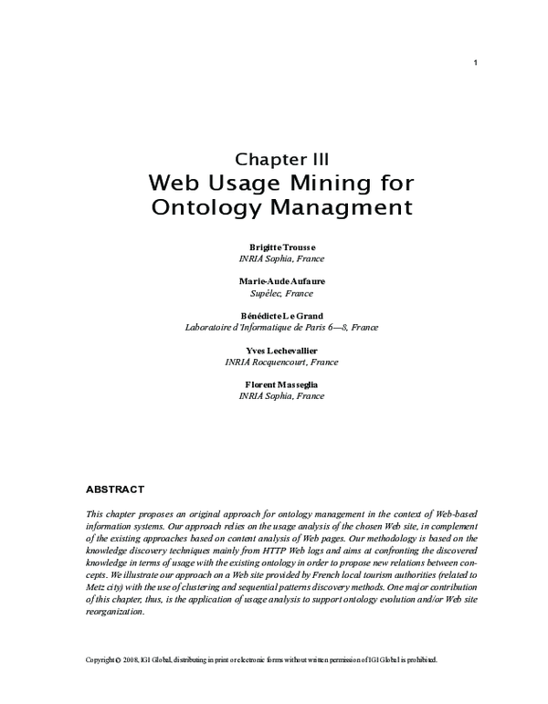 Pdf Web Usage Mining For Ontology Management Brigitte Trousse