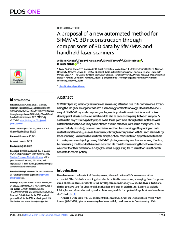 (PDF) A proposal of a new automated method for SfM/MVS 3D ...