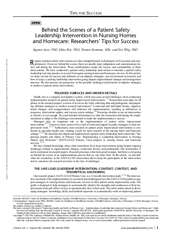 (PDF) Behind the Scenes of a Patient Safety Leadership Intervention in ...