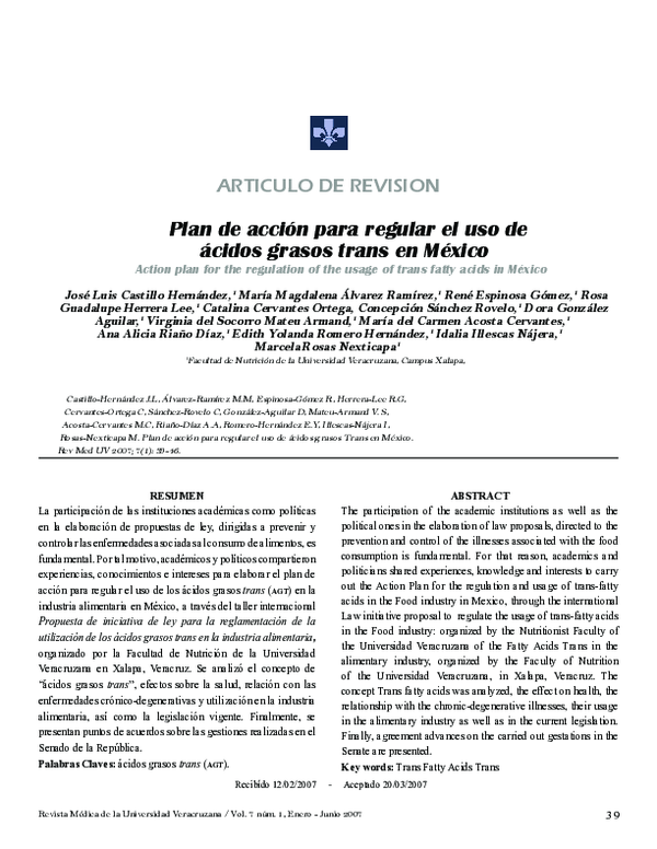 (PDF) Plan de acción para regular el uso de ácidos grasos trans en México