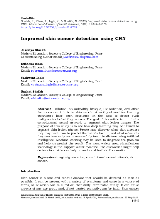 (PDF) Improved skin cancer detection using CNN