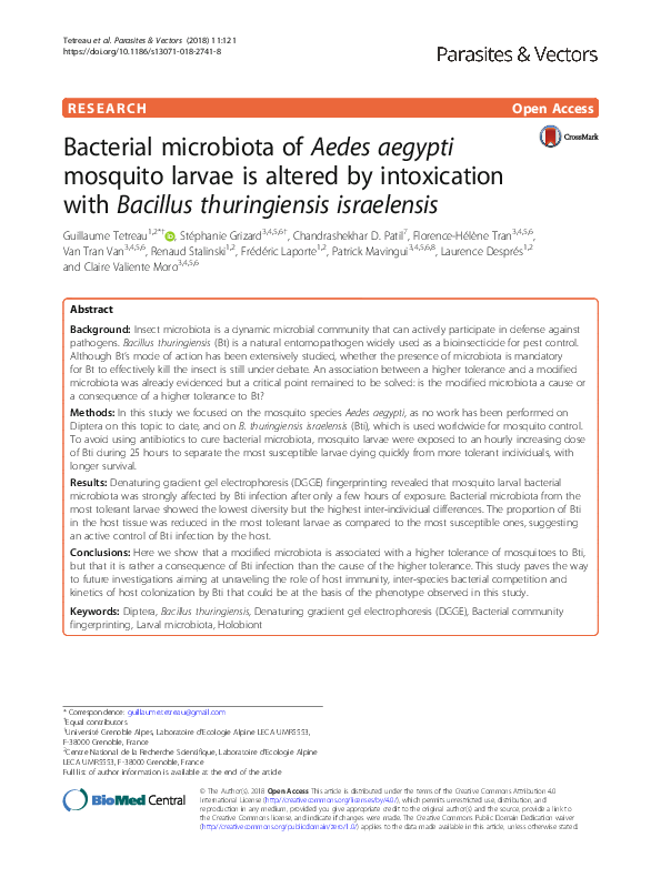 (PDF) Bacterial microbiota of Aedes aegypti mosquito larvae is altered by intoxication with ...