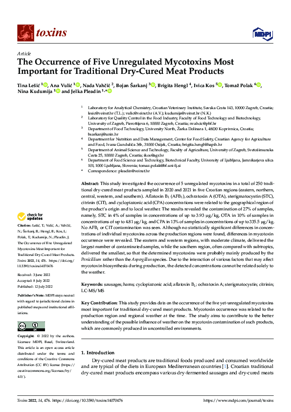 (PDF) The Occurrence of Five Unregulated Mycotoxins Most Important for ...