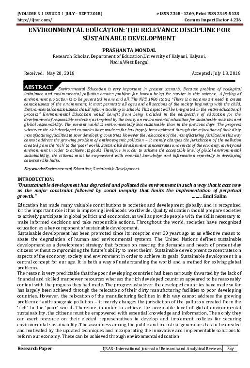 (PDF) Environmental Education: The Relevance Discipline for Sustainable ...
