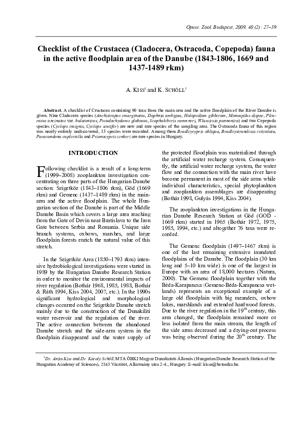 (PDF) Checklist of the Crustacea (Cladocera, Ostracoda, Copepoda) fauna ...