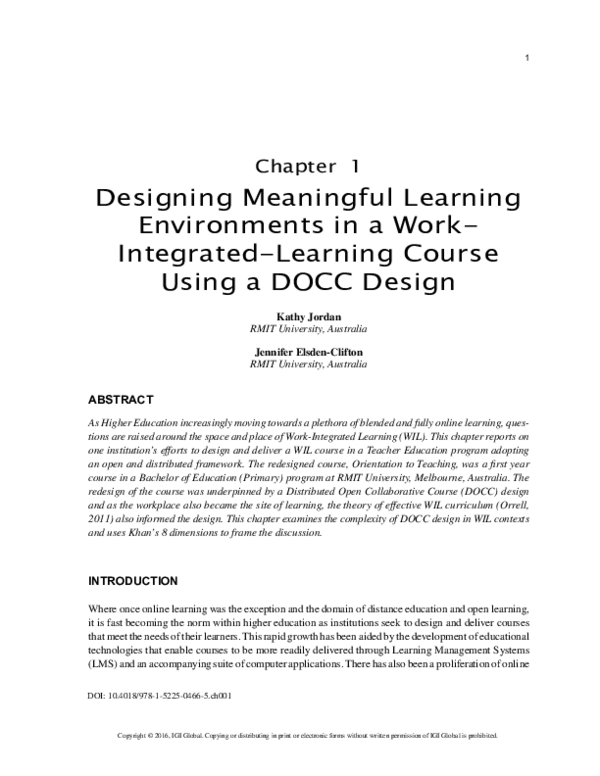 (PDF) Designing Meaningful Learning Environments in a Work-Integrated ...